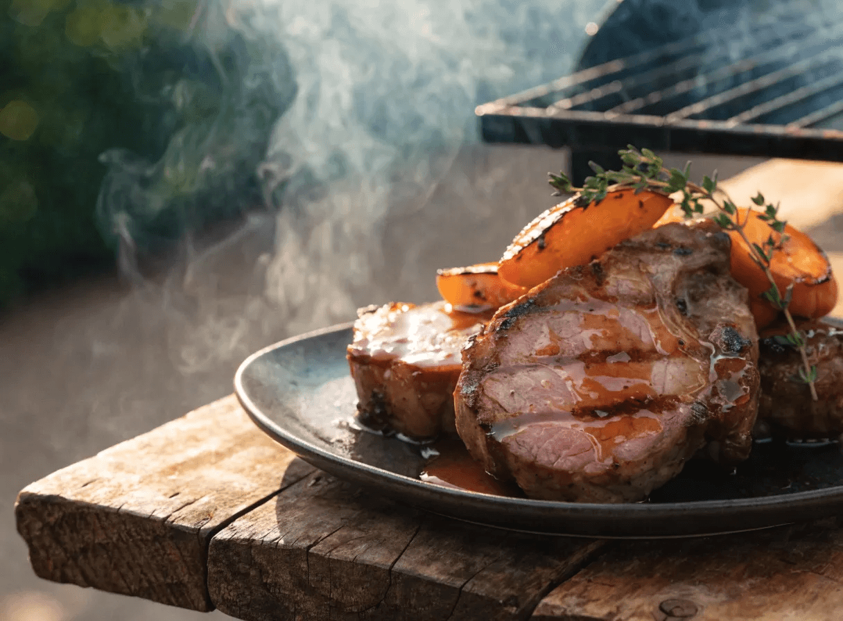 Grilled Pork Chops with Peach Bourbon Glaze (Sweet Smoky BBQ Dinner ...